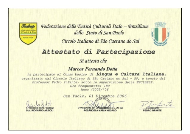 Italian Course Certificate - Basic and Intermmediate Levels