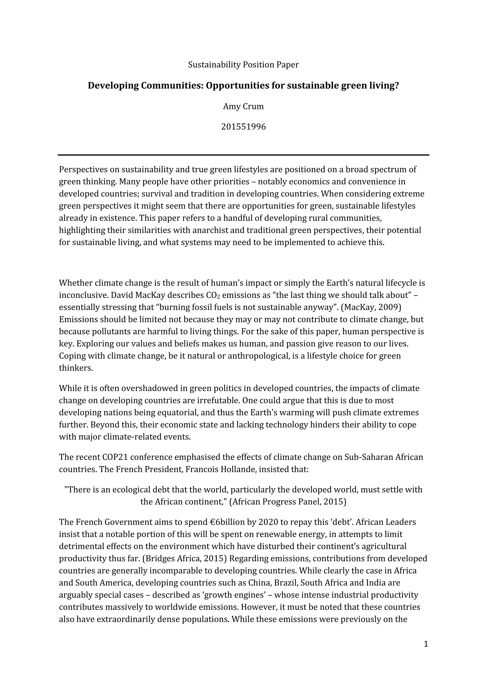 AmyCrum_201551996_Sustainability Position Paper | PDF