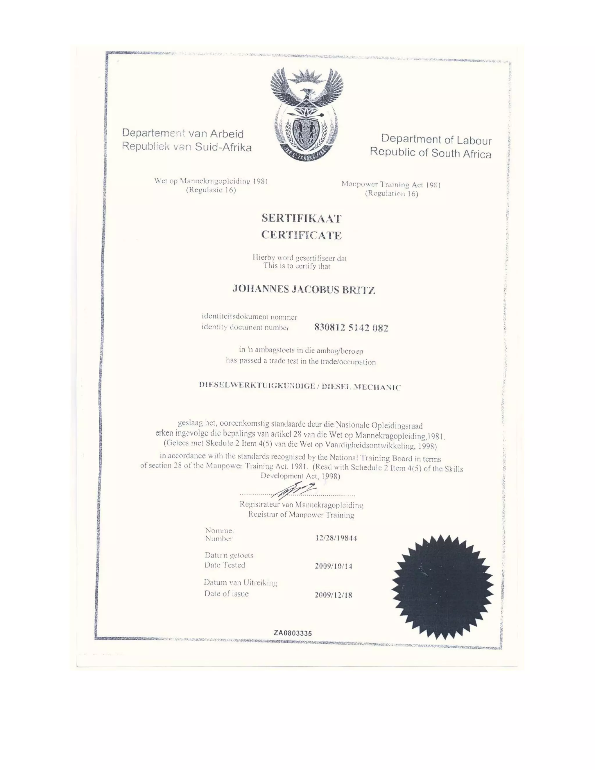 JOHAN BRITZ CV. | DOC