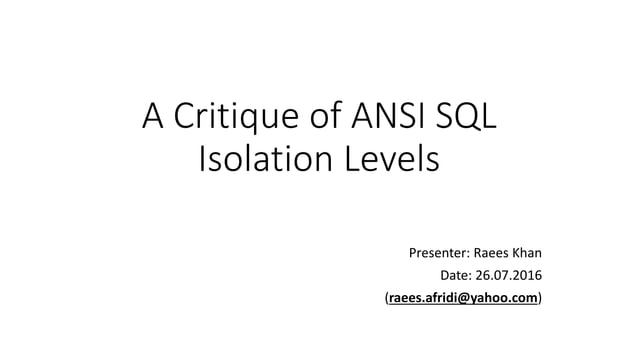 Presentation_ANSI_SQL_Isolation_Levels | PDF | Databases | Computer Software and Applications
