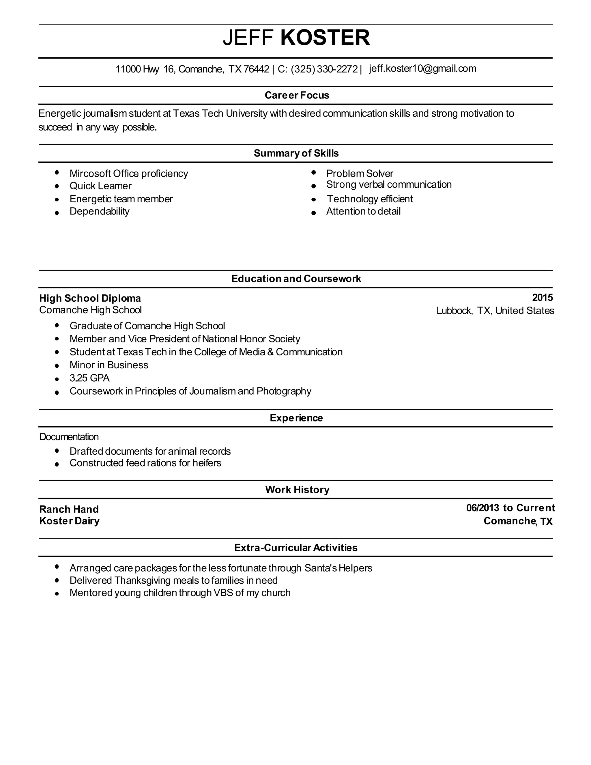 Jeff Koster Resume 1 | PDF