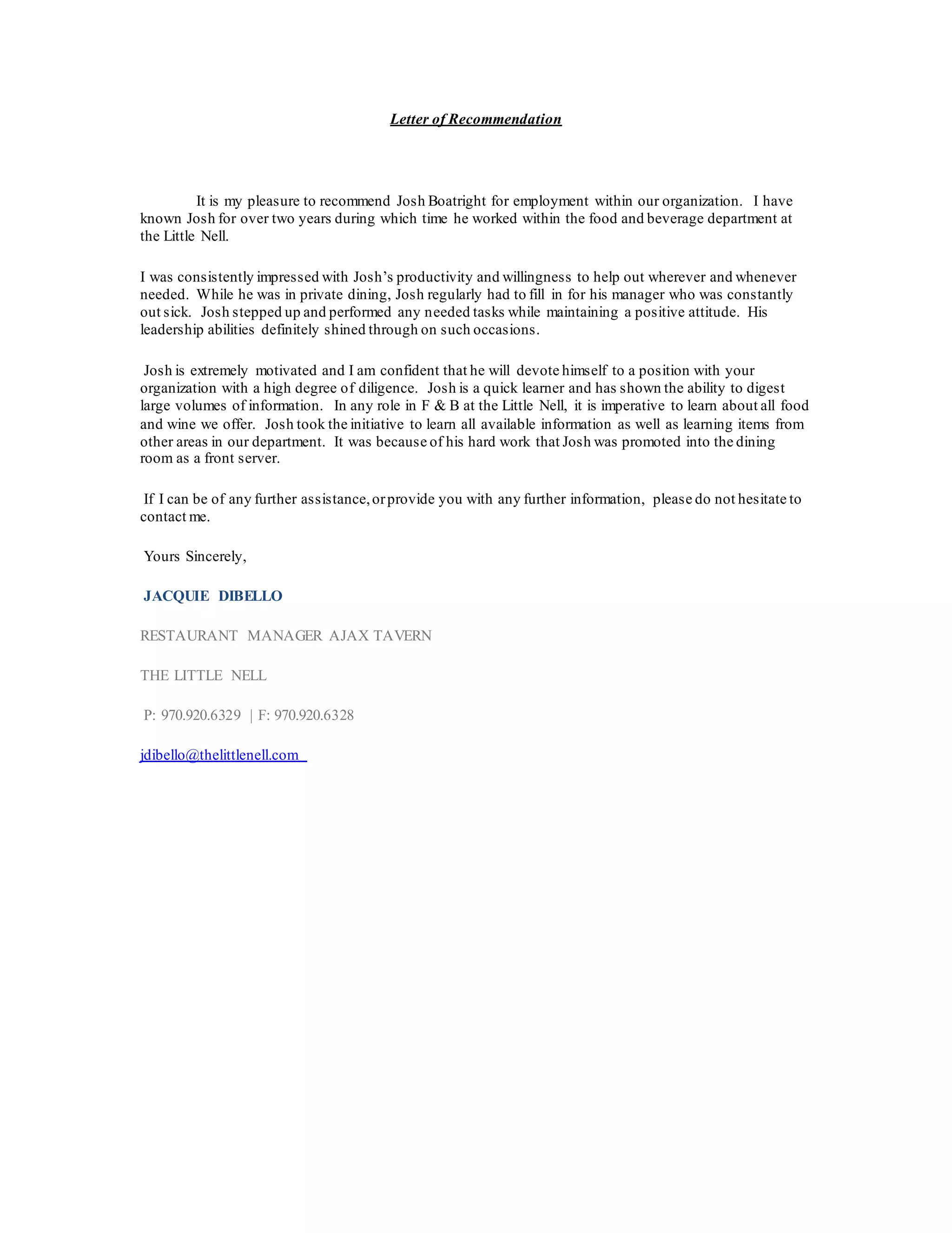 Jackie Letter of Recommendation | DOCX