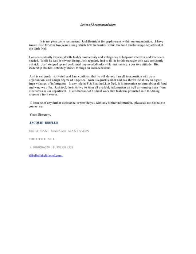Jackie Letter of Recommendation | DOCX