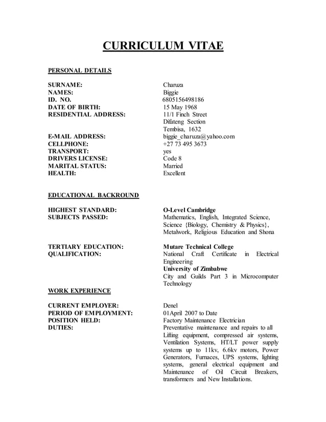 Biggie's CV1 | PDF