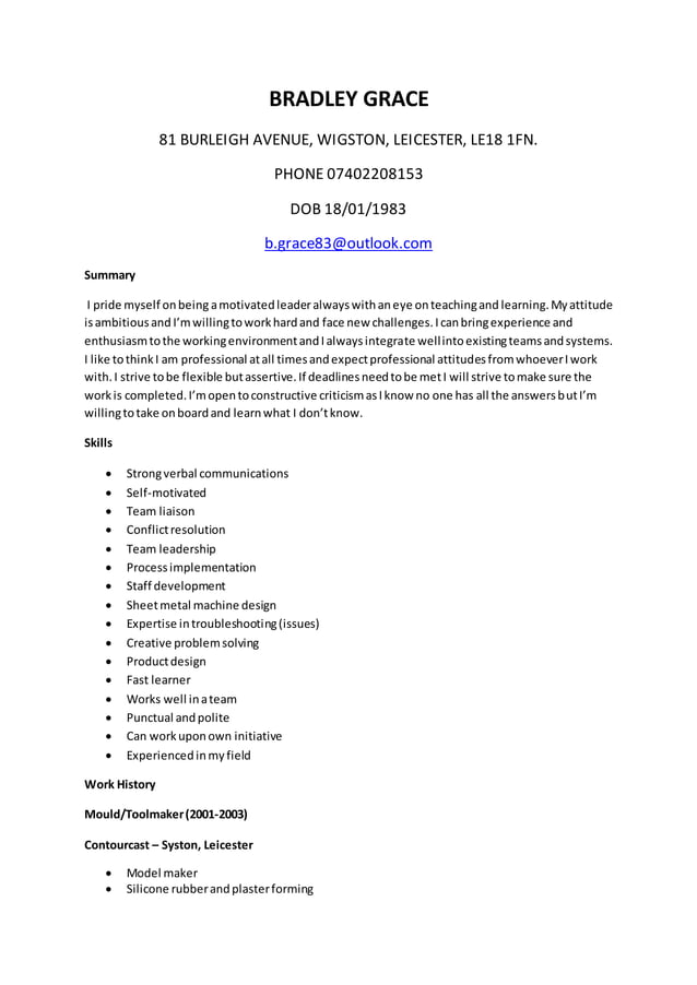 BRADLEY GRACE CV | DOCX | Careers