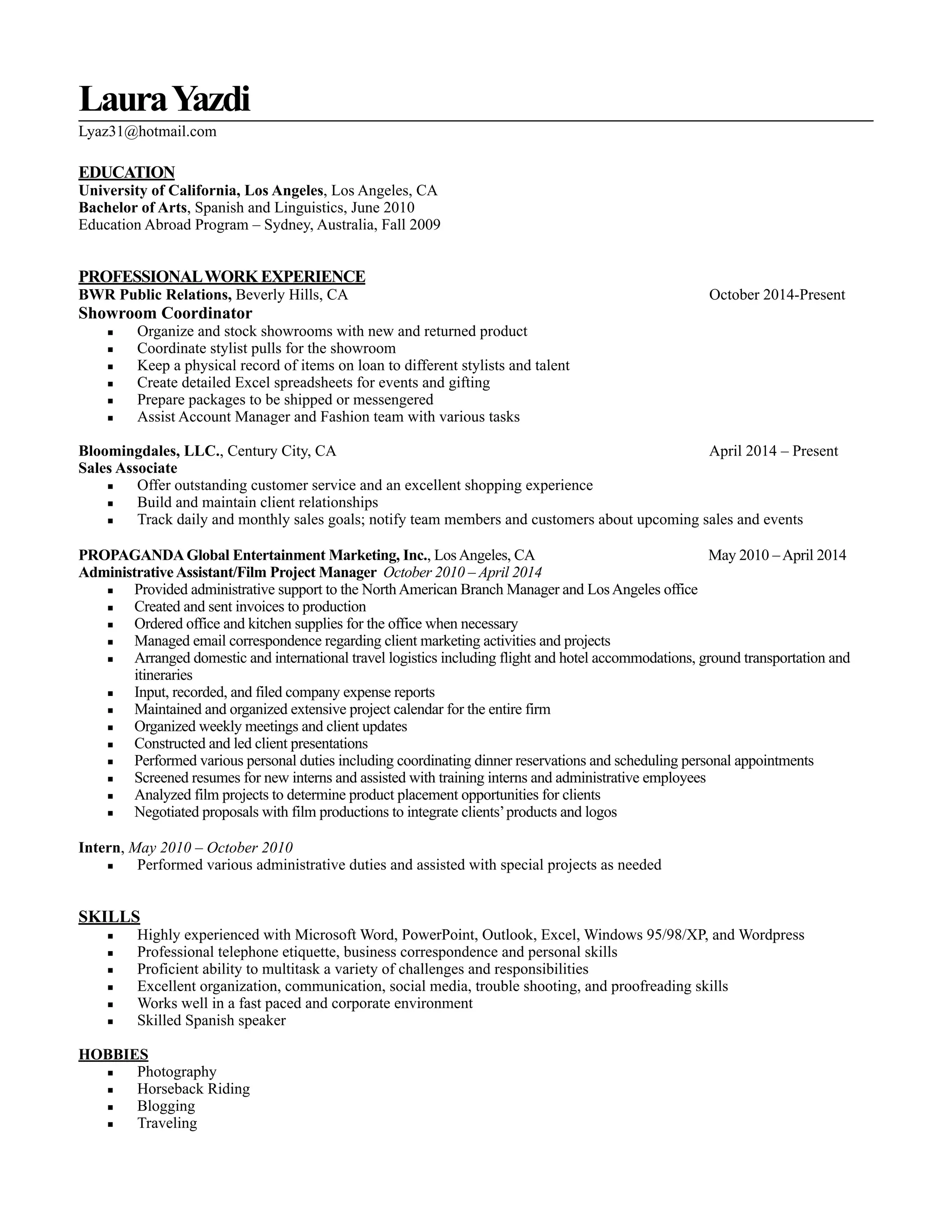 Laura Yazdi Linked In Resume | PDF