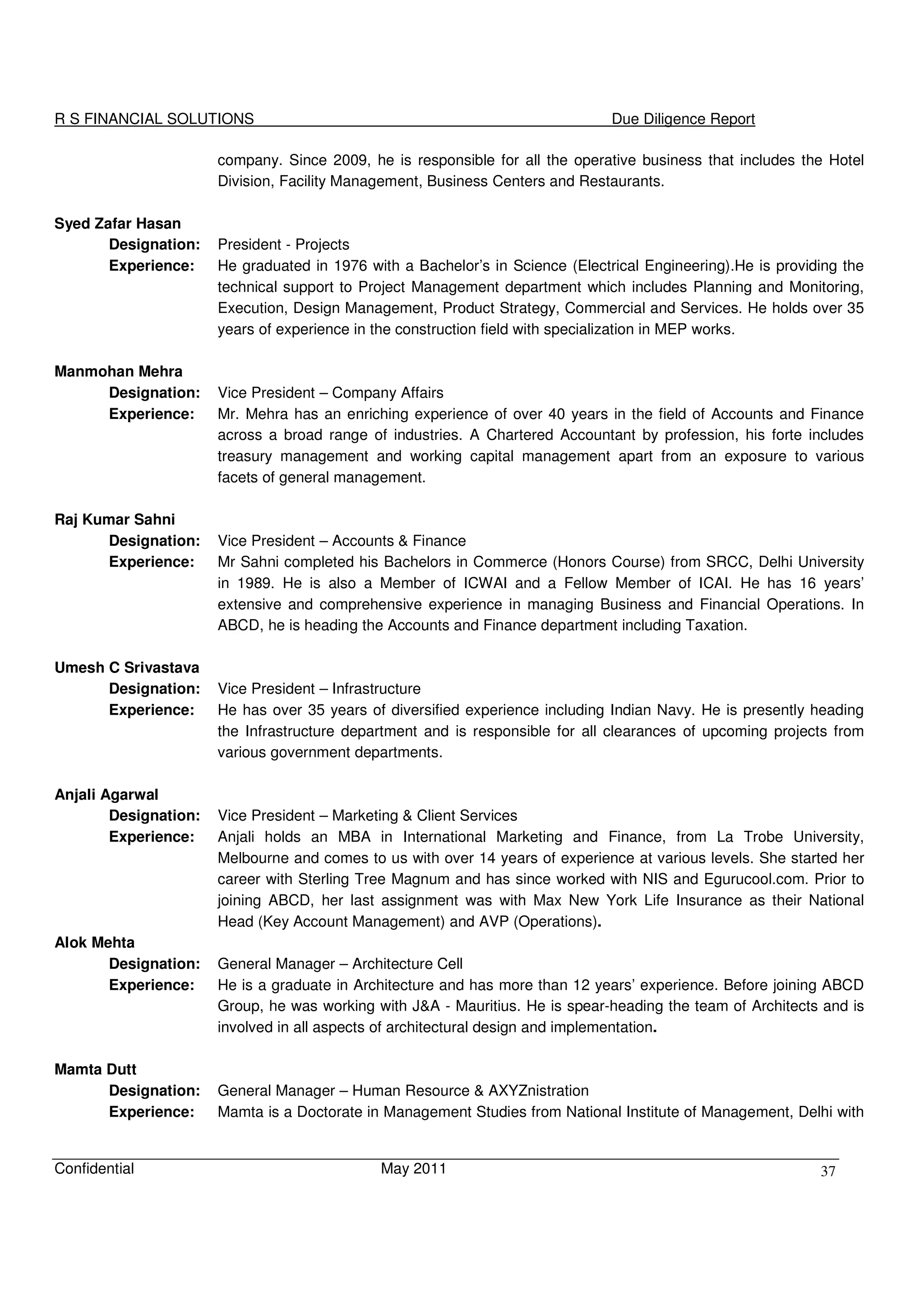 0 Sample Financial Due Diligence Report - VK | PDF