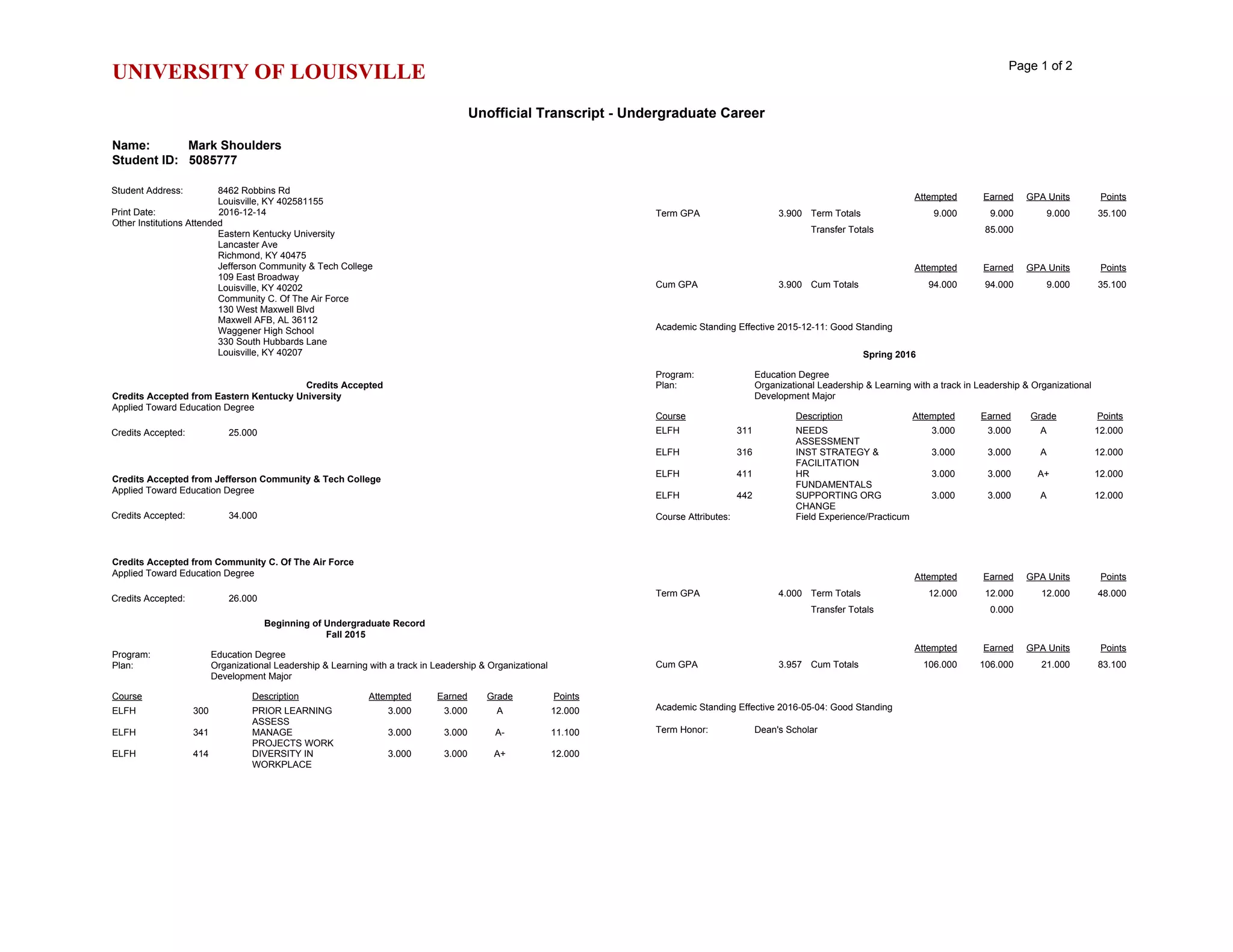 Unofficial transcript | PDF | Professional School | Postgraduate Education