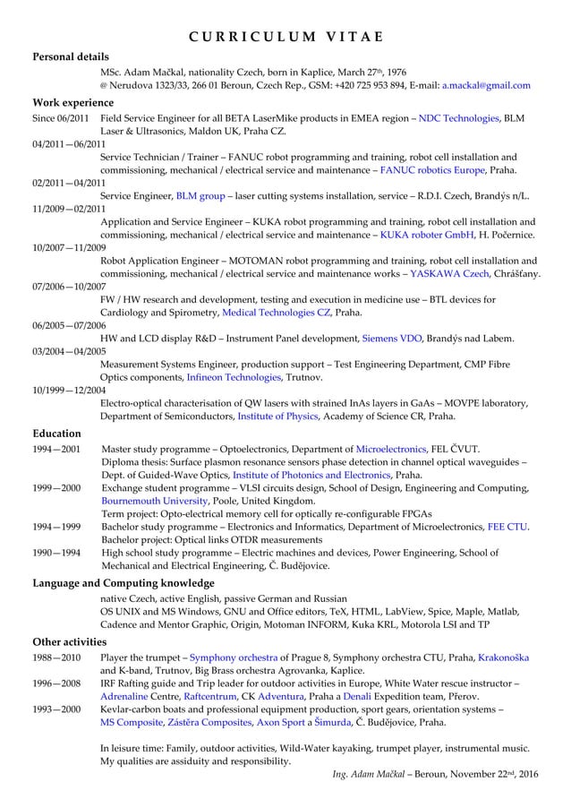 Adam Mackal - CV English | PDF
