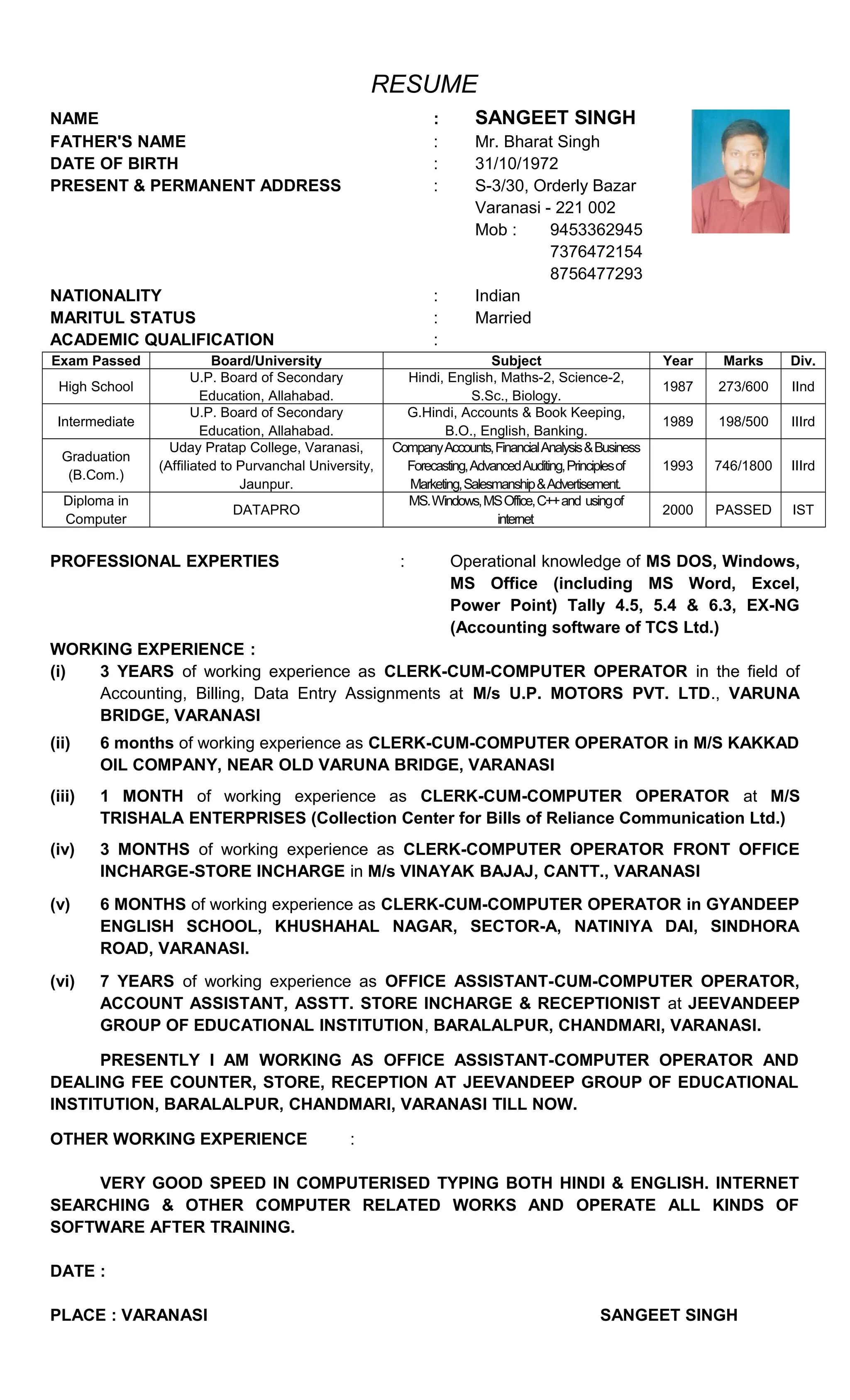 Resume Sangeet New | DOC