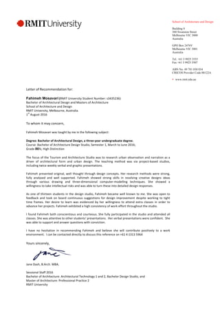 Fahimeh Mosavari Recommendation Letter | PDF