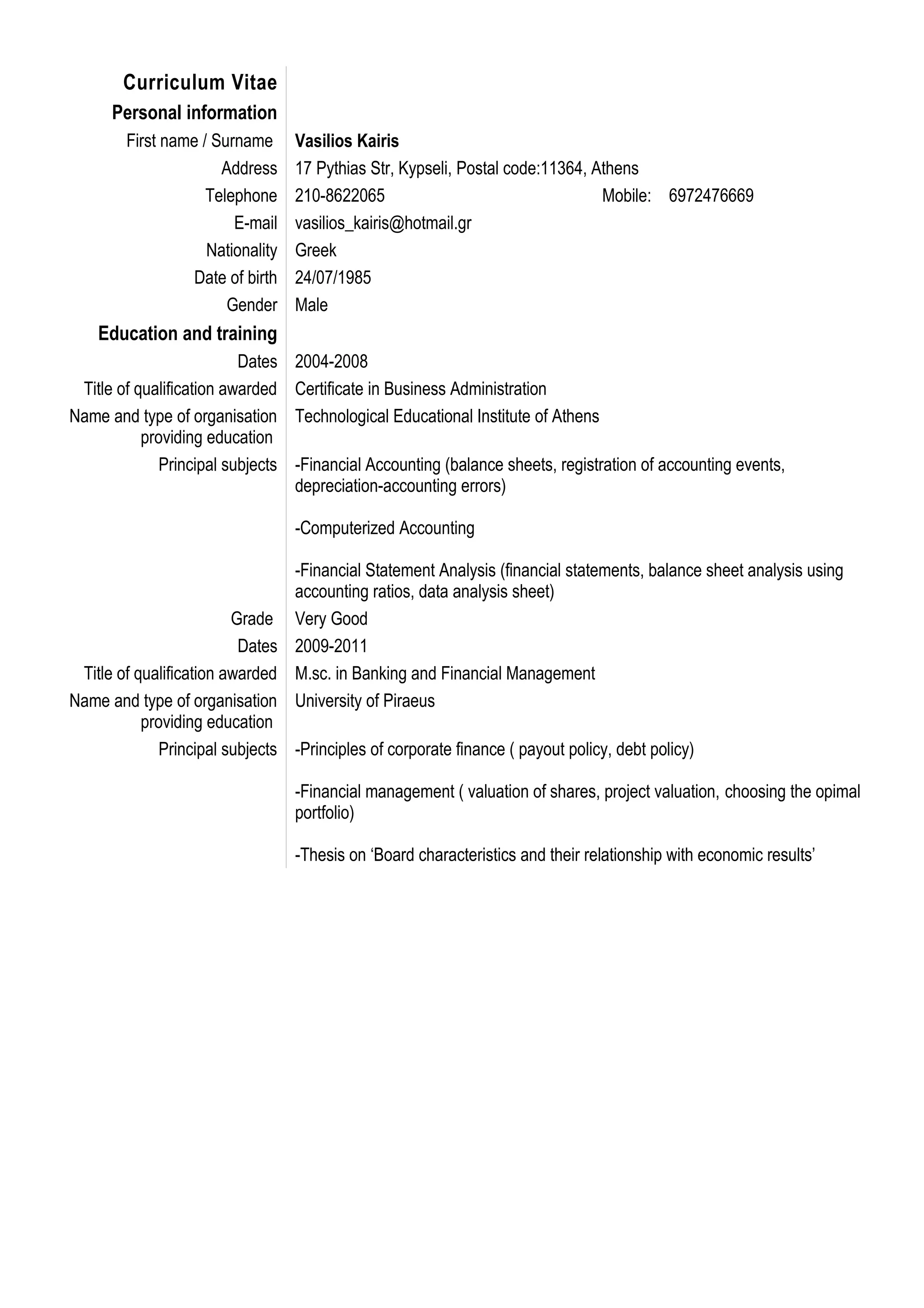 CV-Vasilios Kairis | DOC