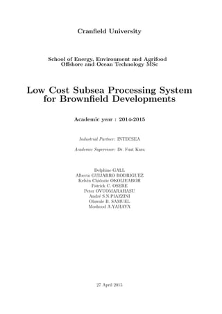GroupD_Low Cost Subsea Processing System for Brownfield Developments | PDF