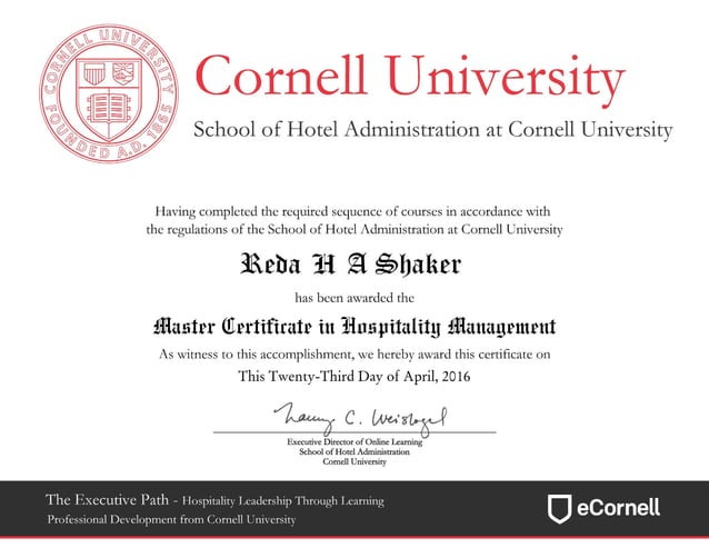 Master Certificate Of Hospitality Management | PDF