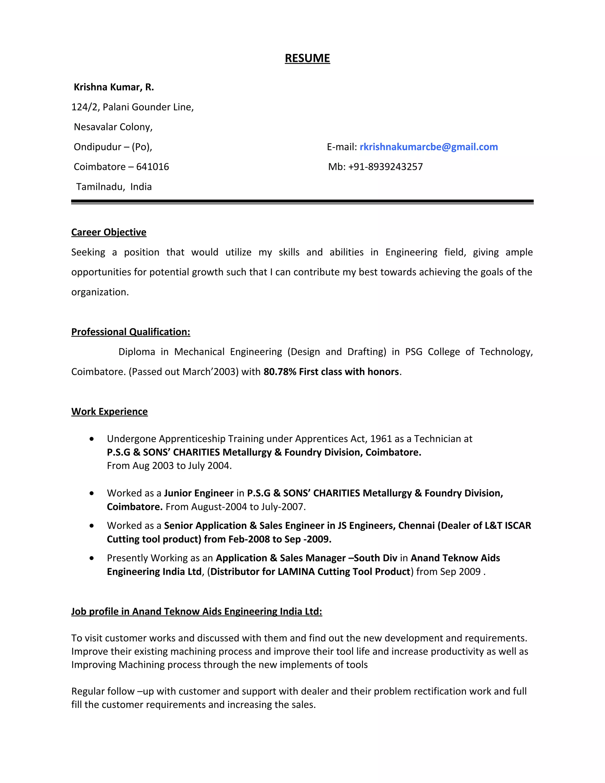 Krishna kumar Resume | PDF