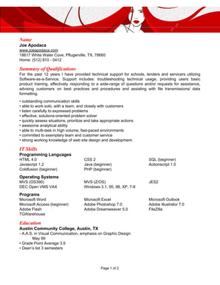 JoeApodacasResume | PDF