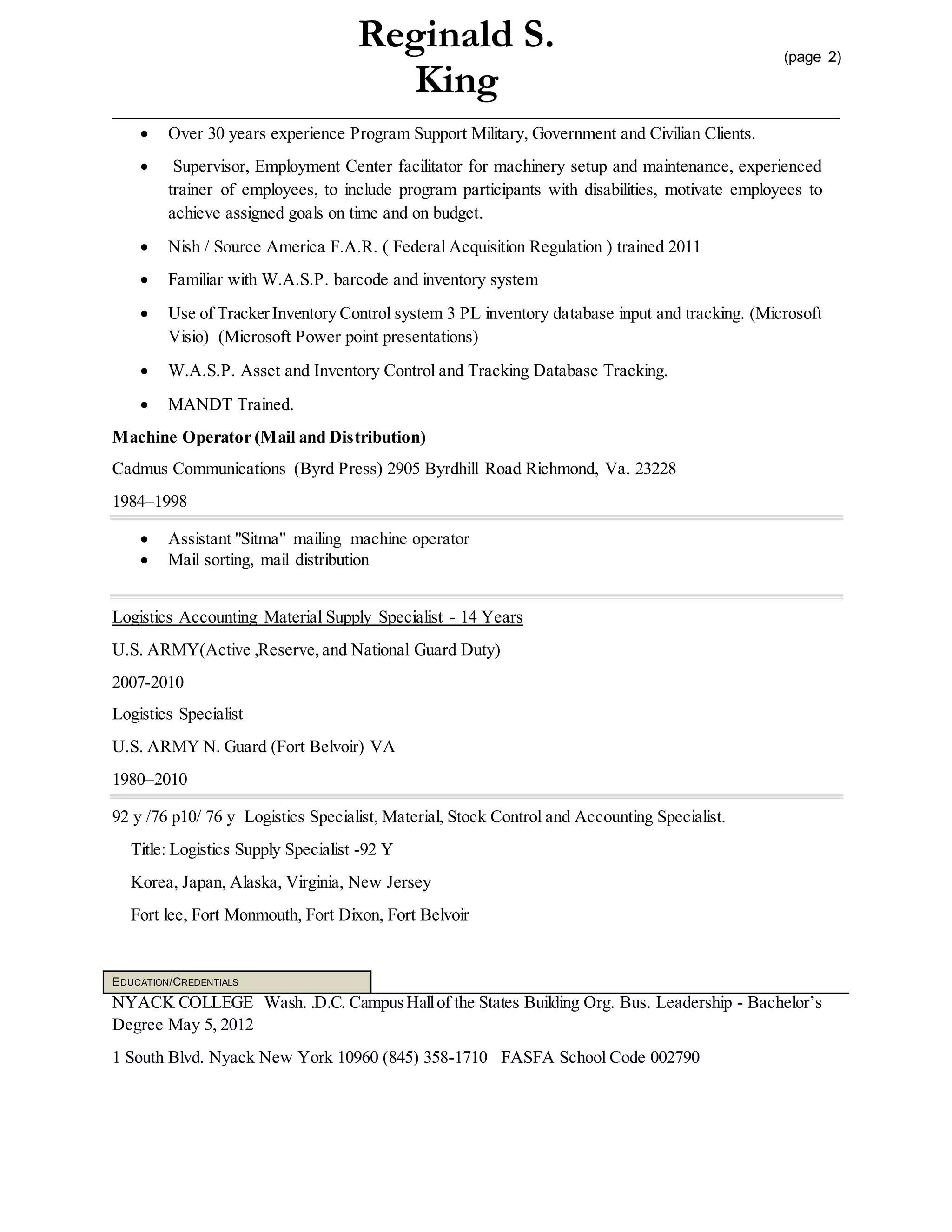 Reginald King Resume 2016 RK | PDF