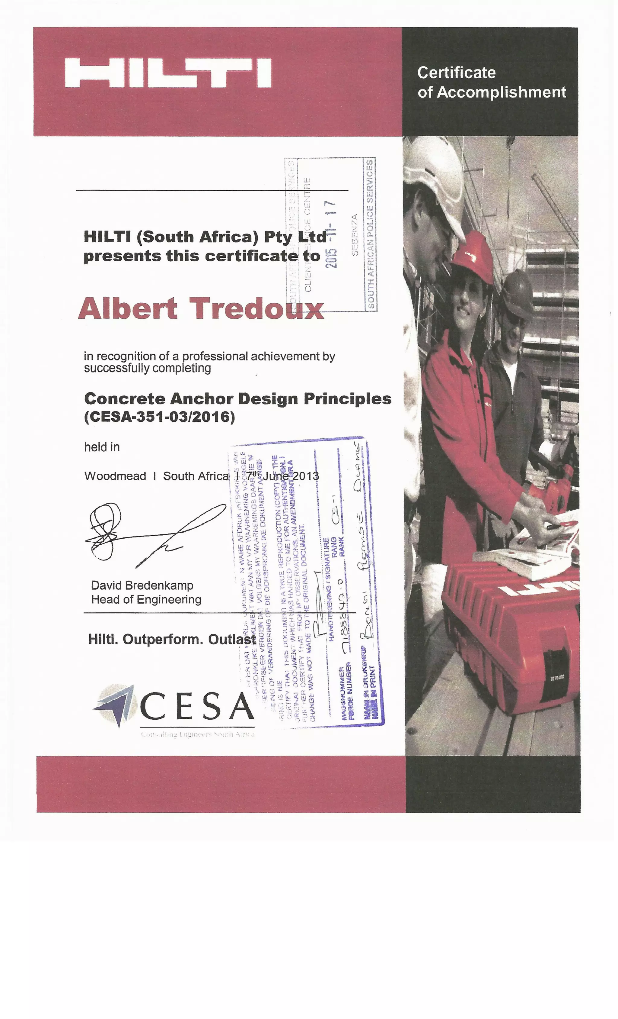HILTI Anchor Design Principles Cert. | PDF