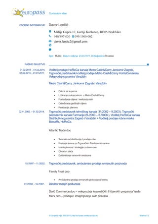 Životopis Lenčić Davor | PDF