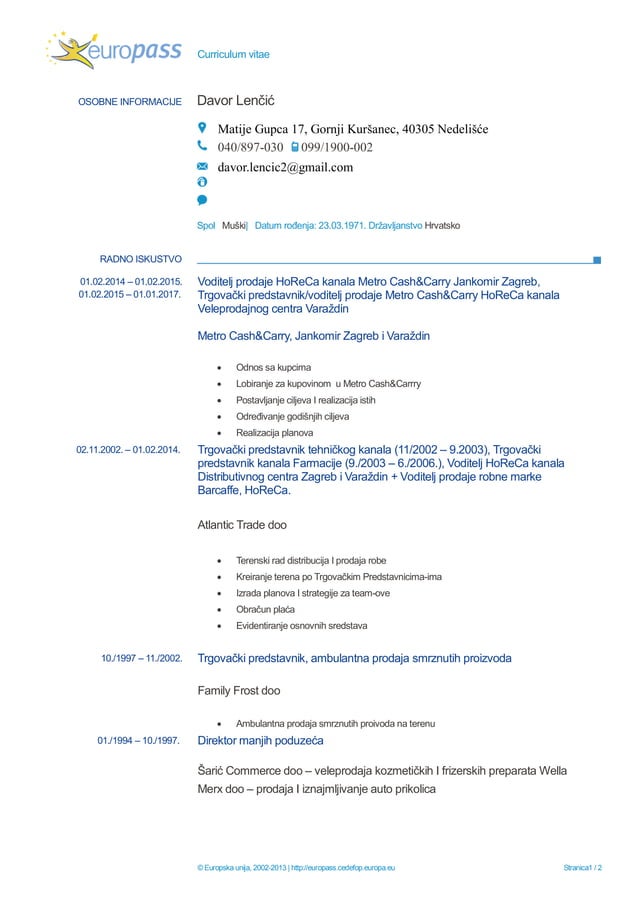 Životopis Lenčić Davor | PDF