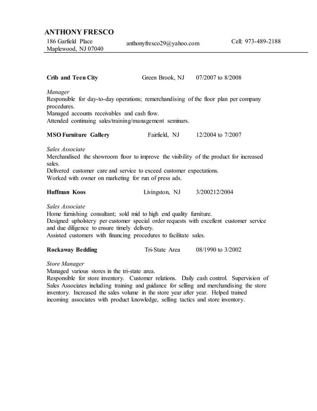 ANTHONY FRESCO RETAIL RESUME 073015 | PDF
