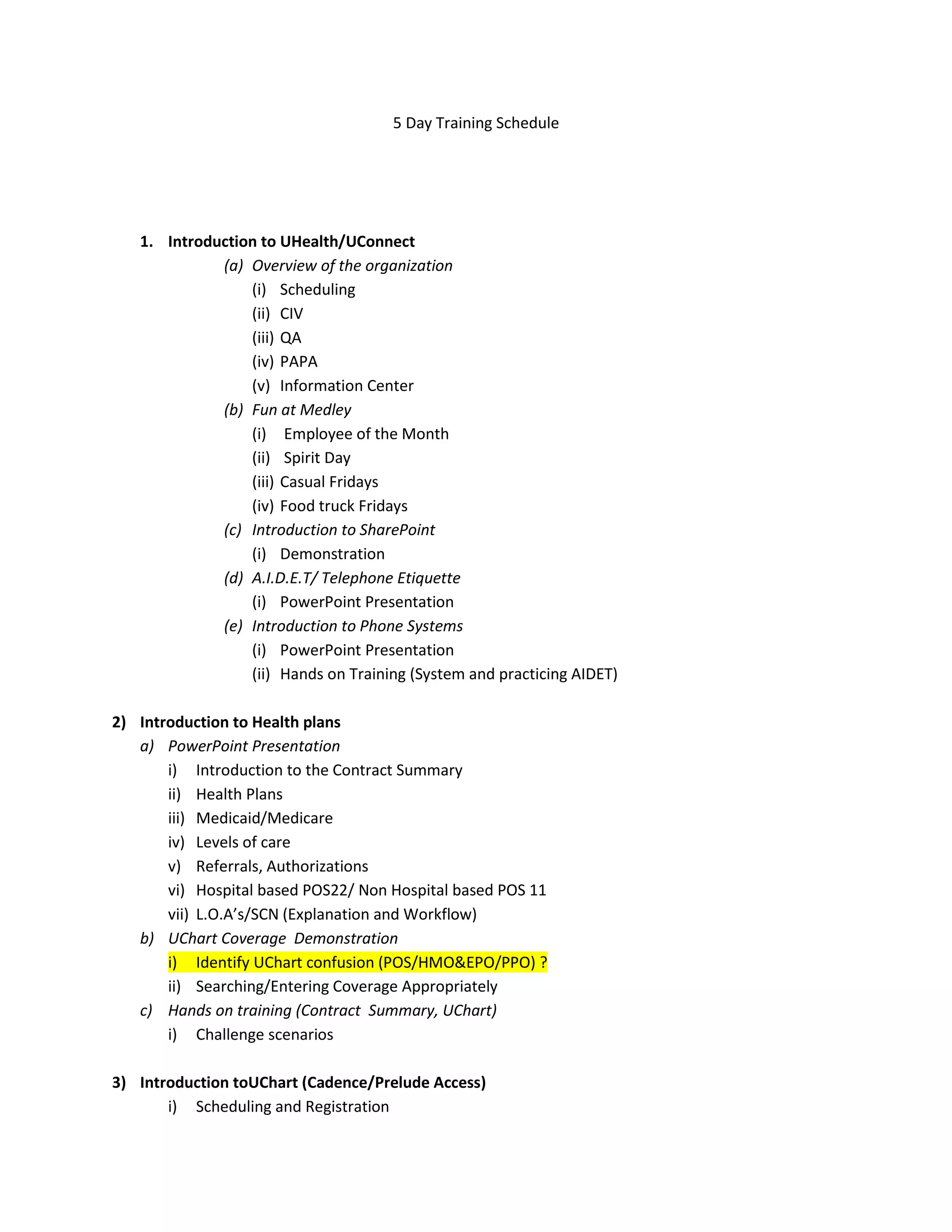5 day training schedule | DOCX