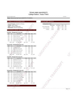 TAMUQ-MIU Unofficial Transcript | PDF