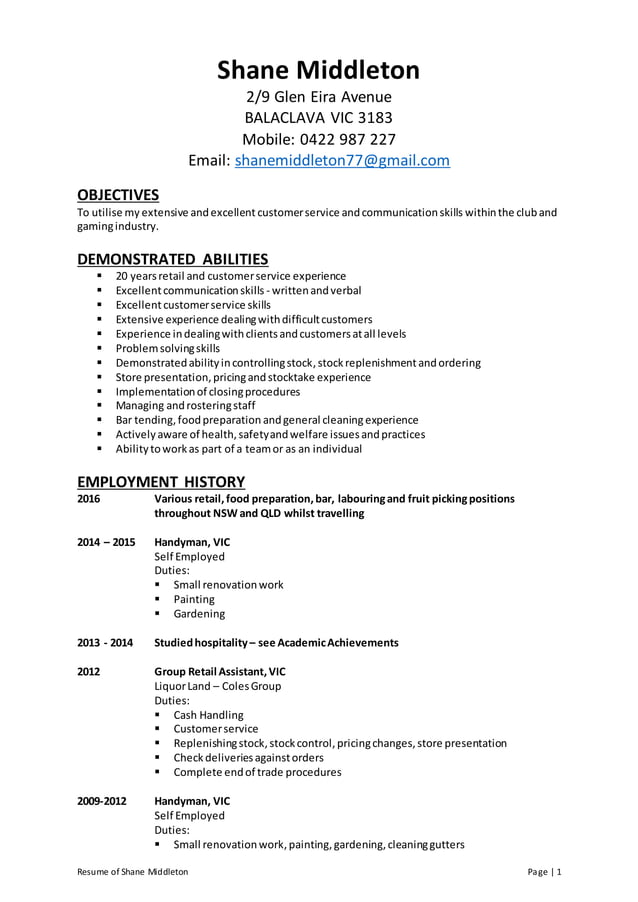 Shane Middleton resume | PDF