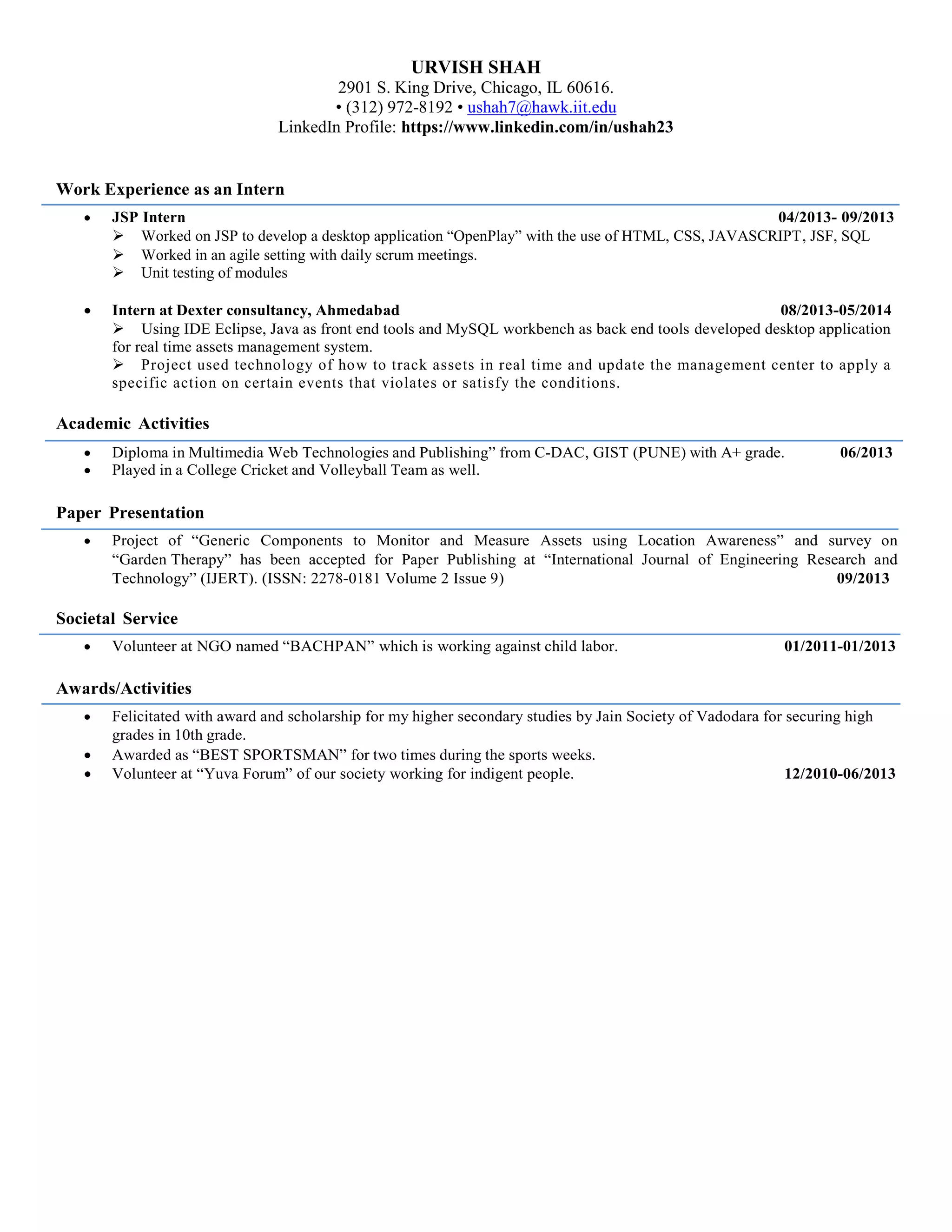 URVISH-RESUME-Intern | PDF