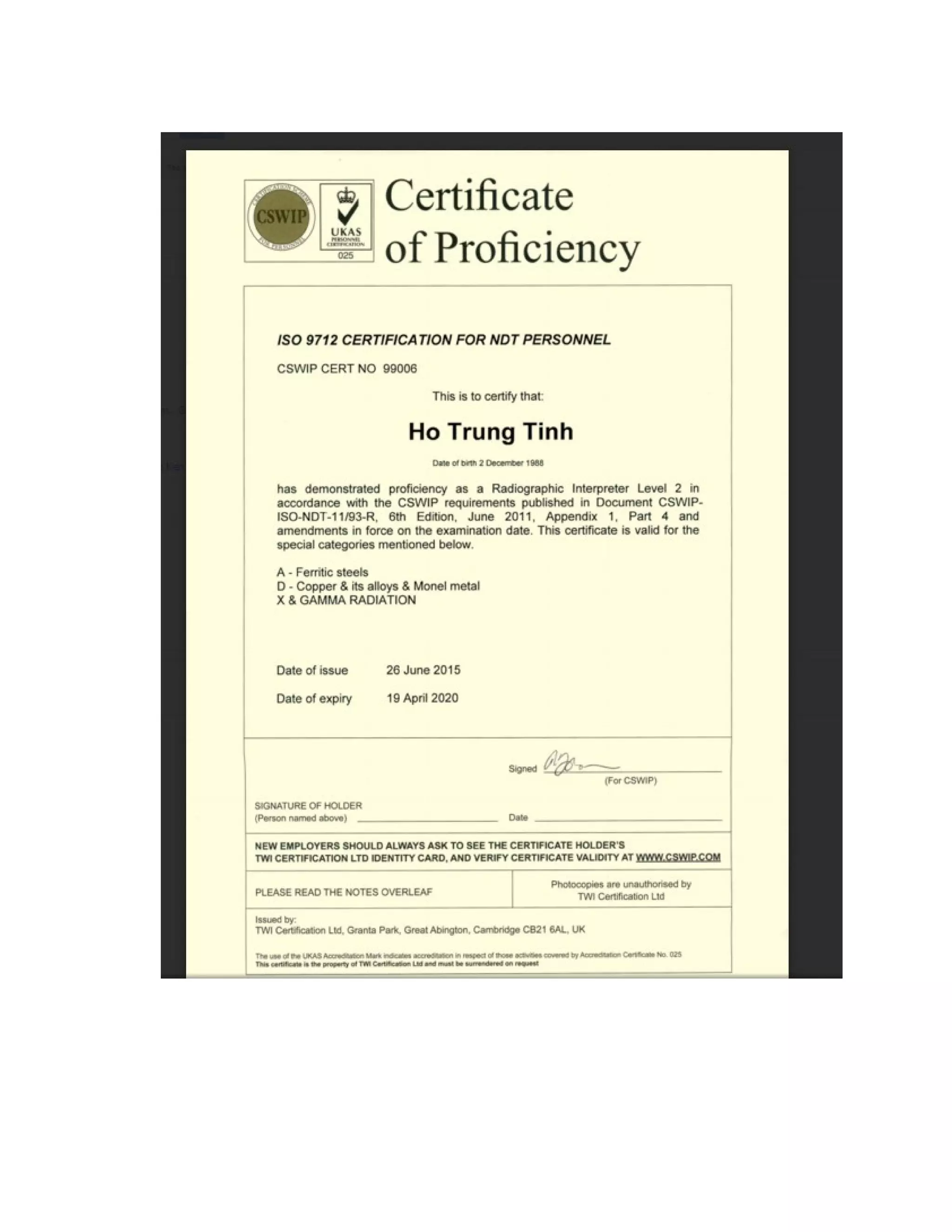 Ho Trung Tinh CV | DOC