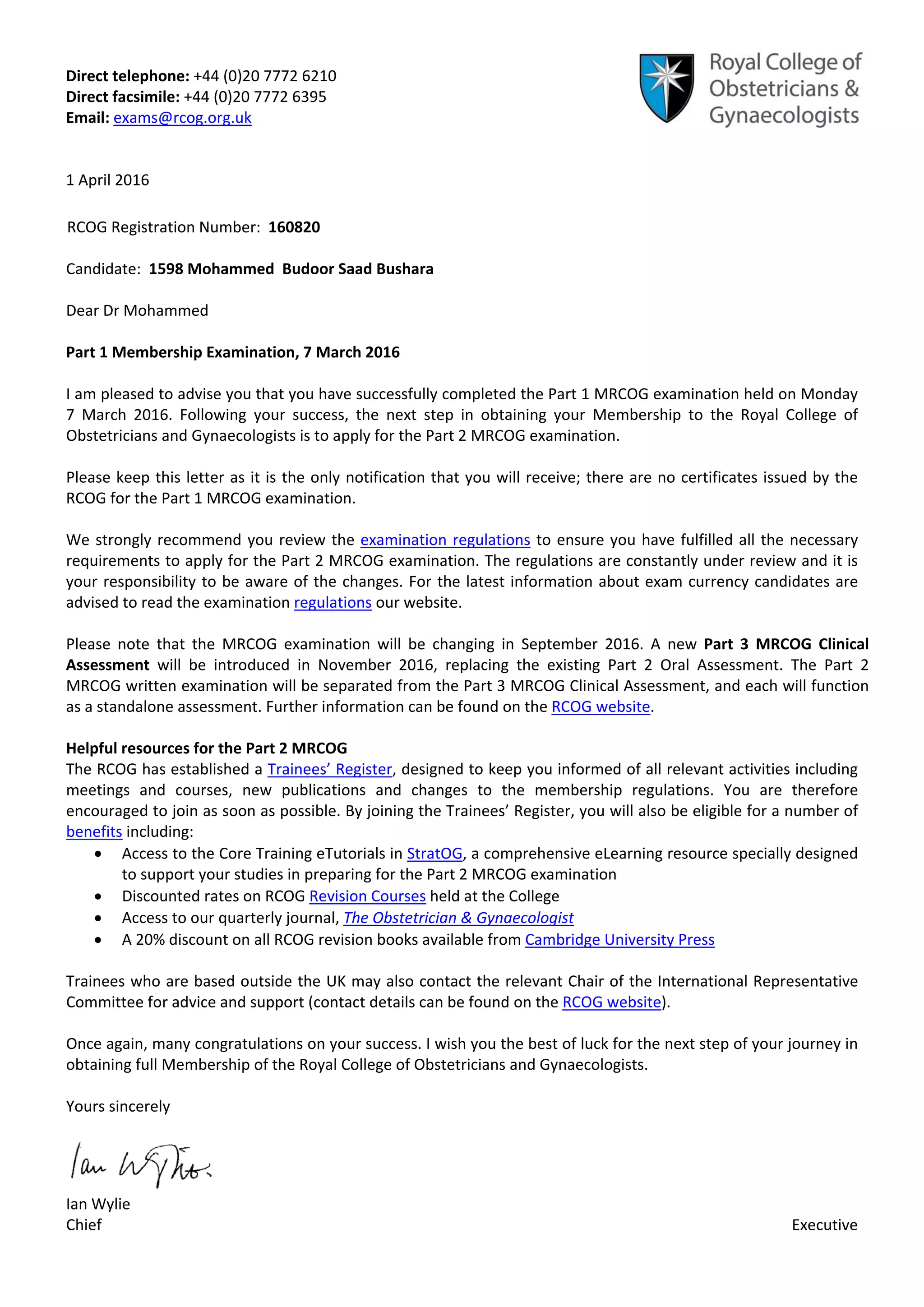 Part 1 MRCOG result (3) | PDF