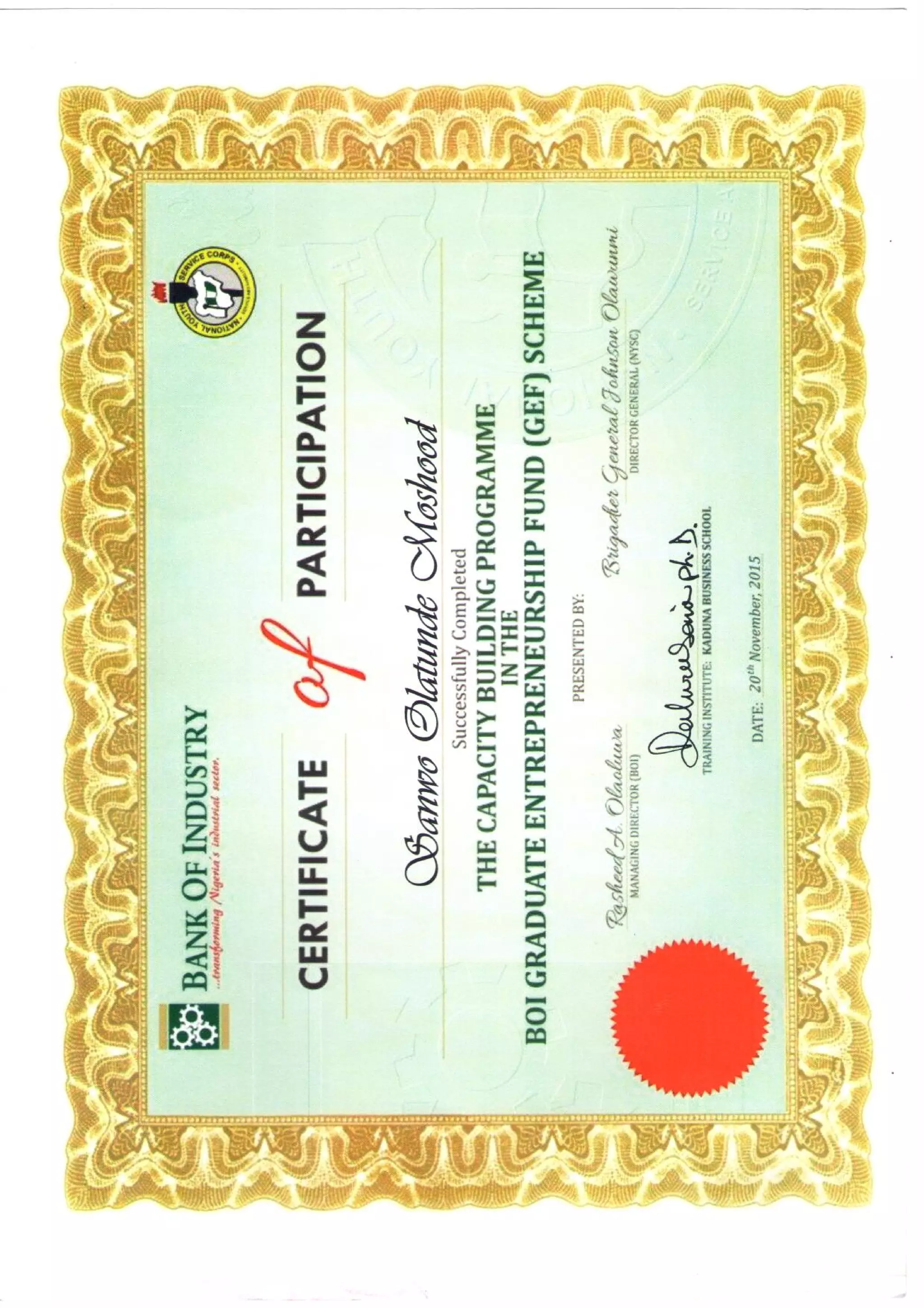 Sanwo Olatunde BOI Certificate | PDF