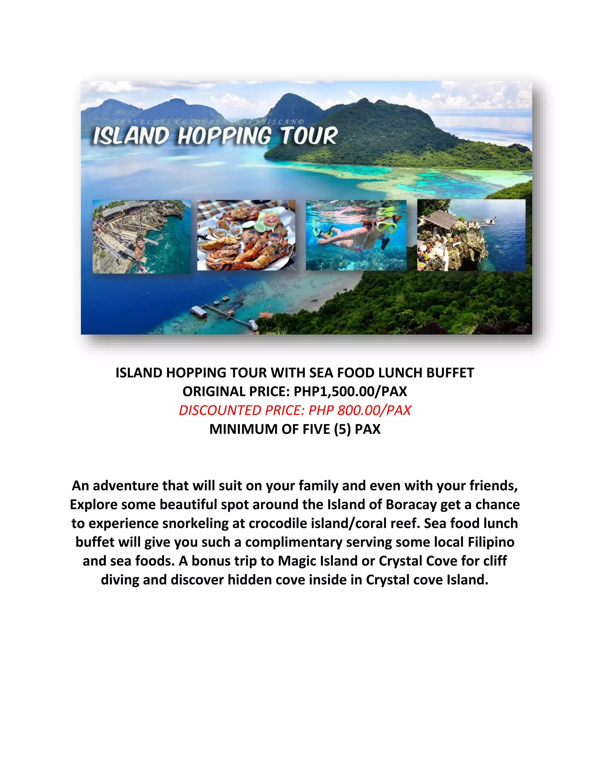 ISLAND HOPPING TOUR WITH SEA FOOD LUNCH BUFFET | PDF