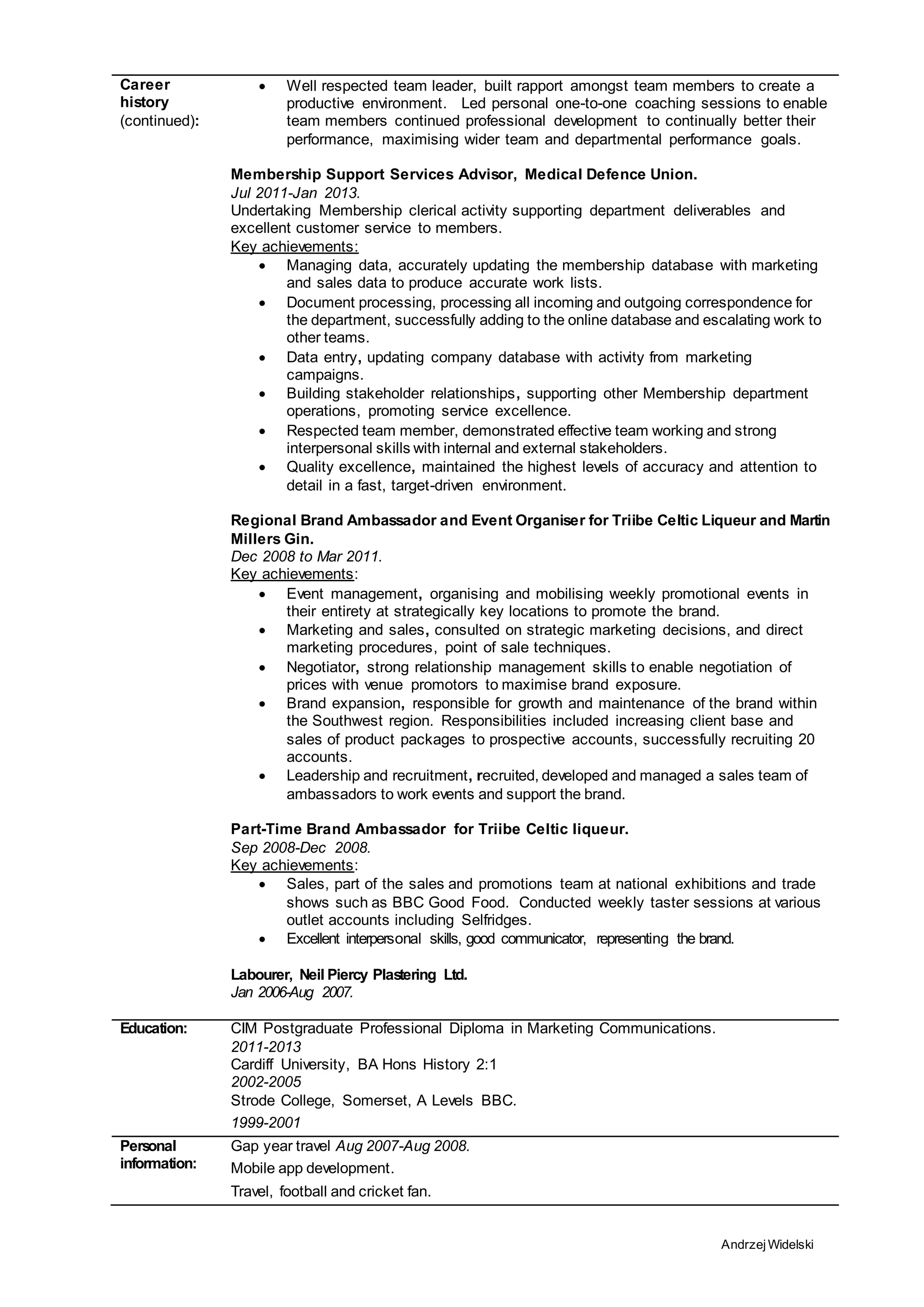 Andrzej Widelski CV | DOCX