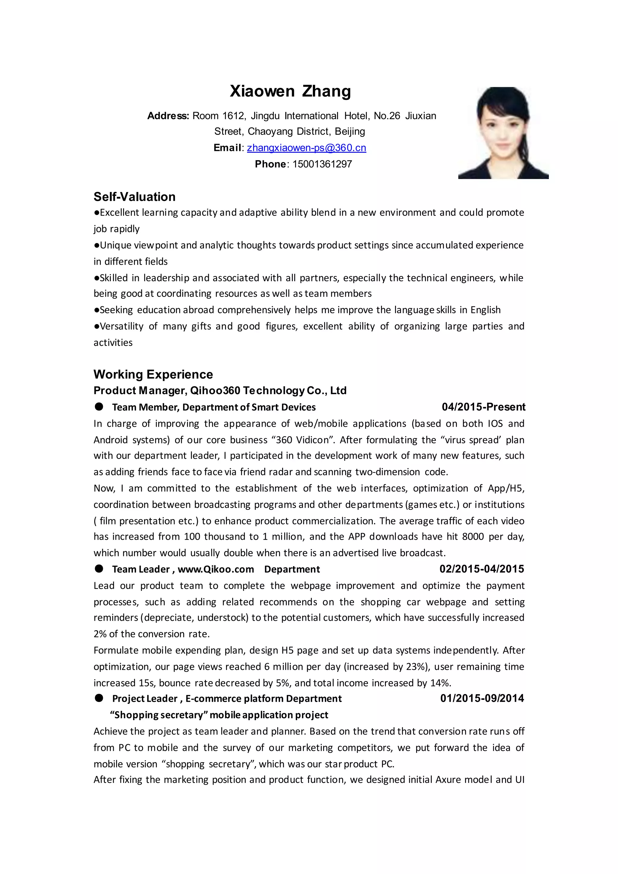 Xiaowen Zhang's resume | DOCX