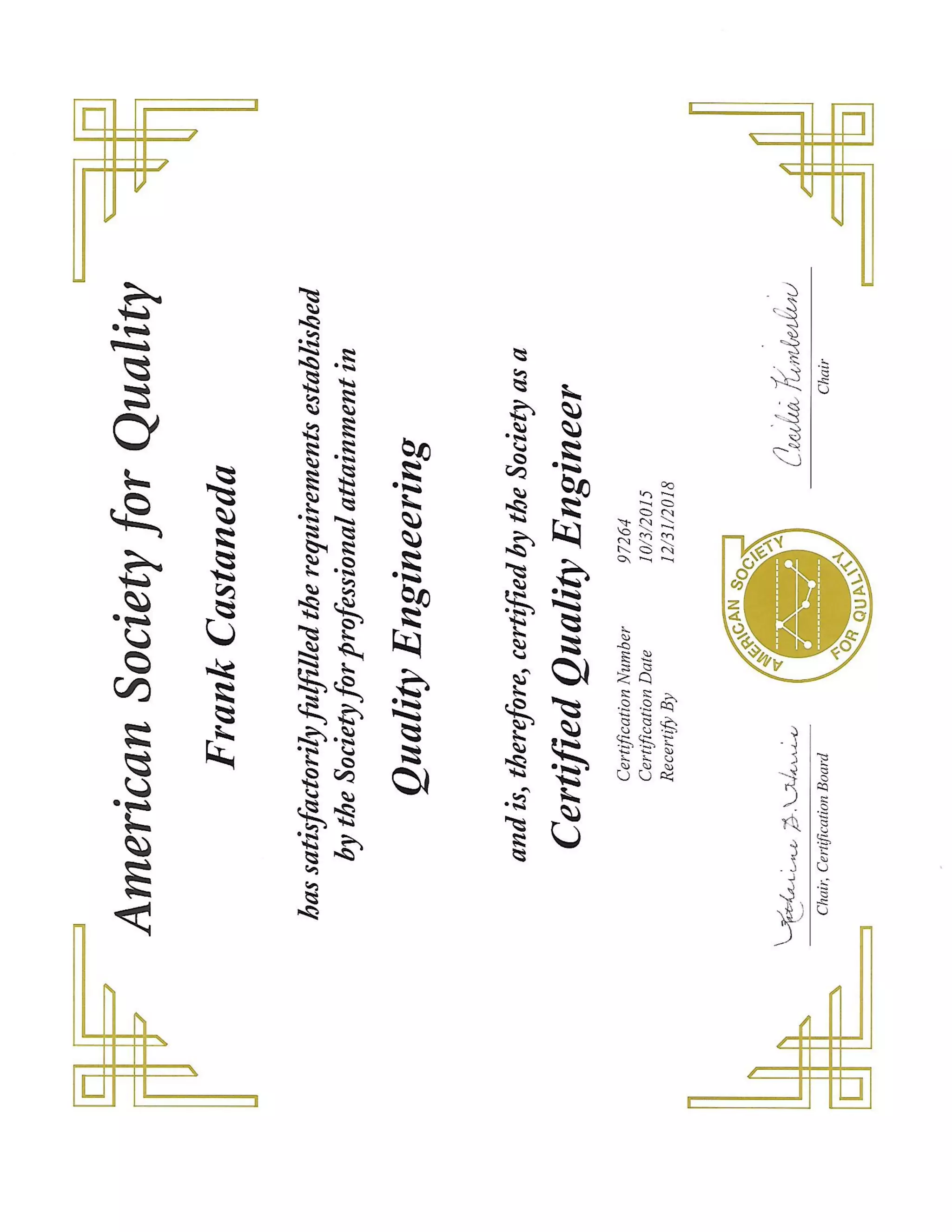 Certificate of Quality Engineering | PDF