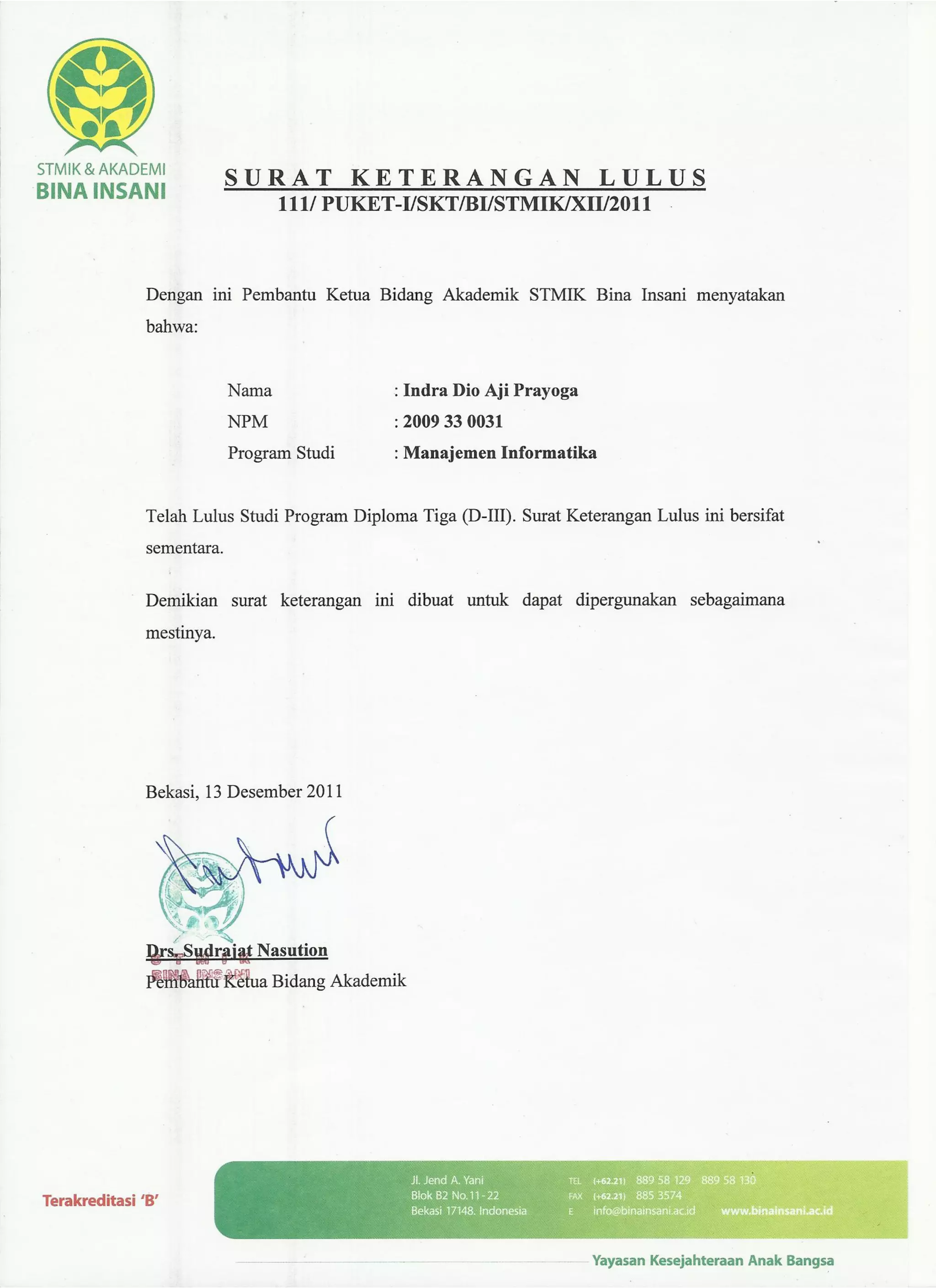Surat Keterangan Lulus | PDF