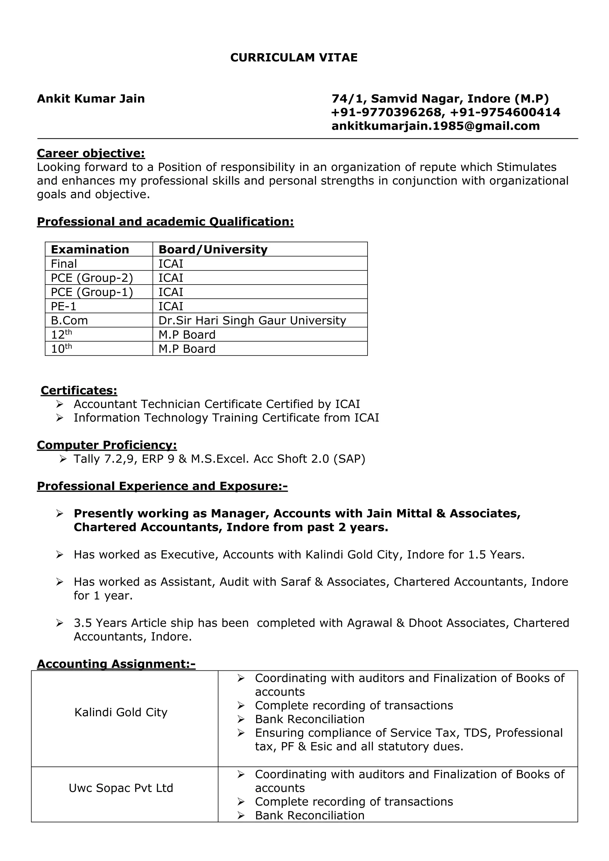 CV of Ankit Jain | PDF