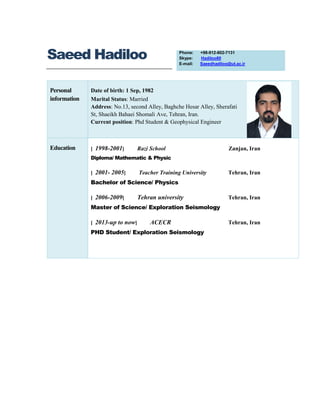 Saeed Hadiloo CV | PDF