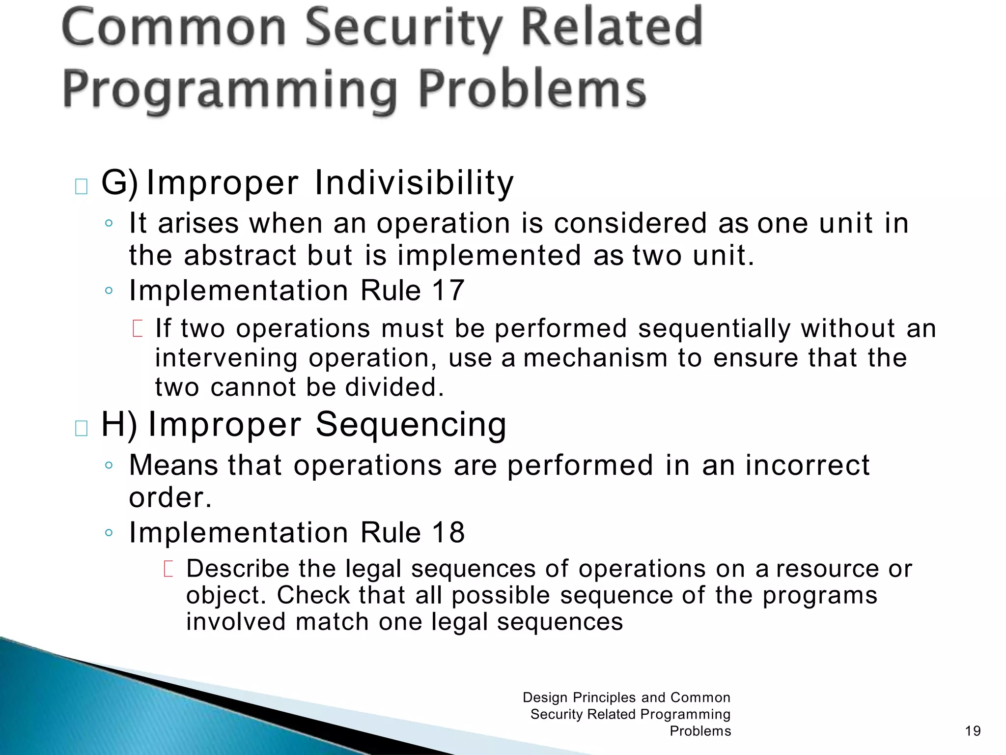 Design principles and common security related programming principles ...
