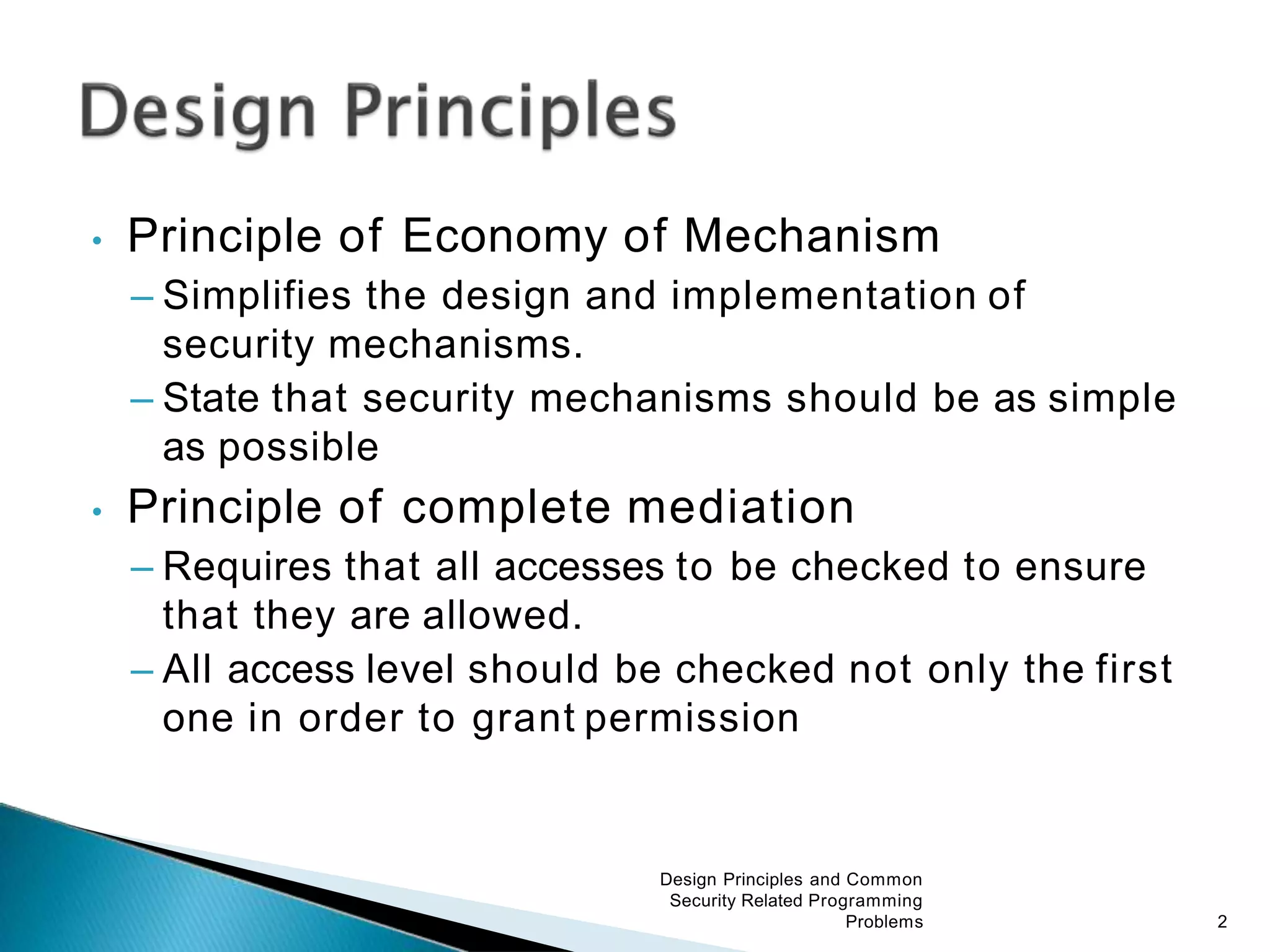 Design Principles And Common Security Related Programming Principles
