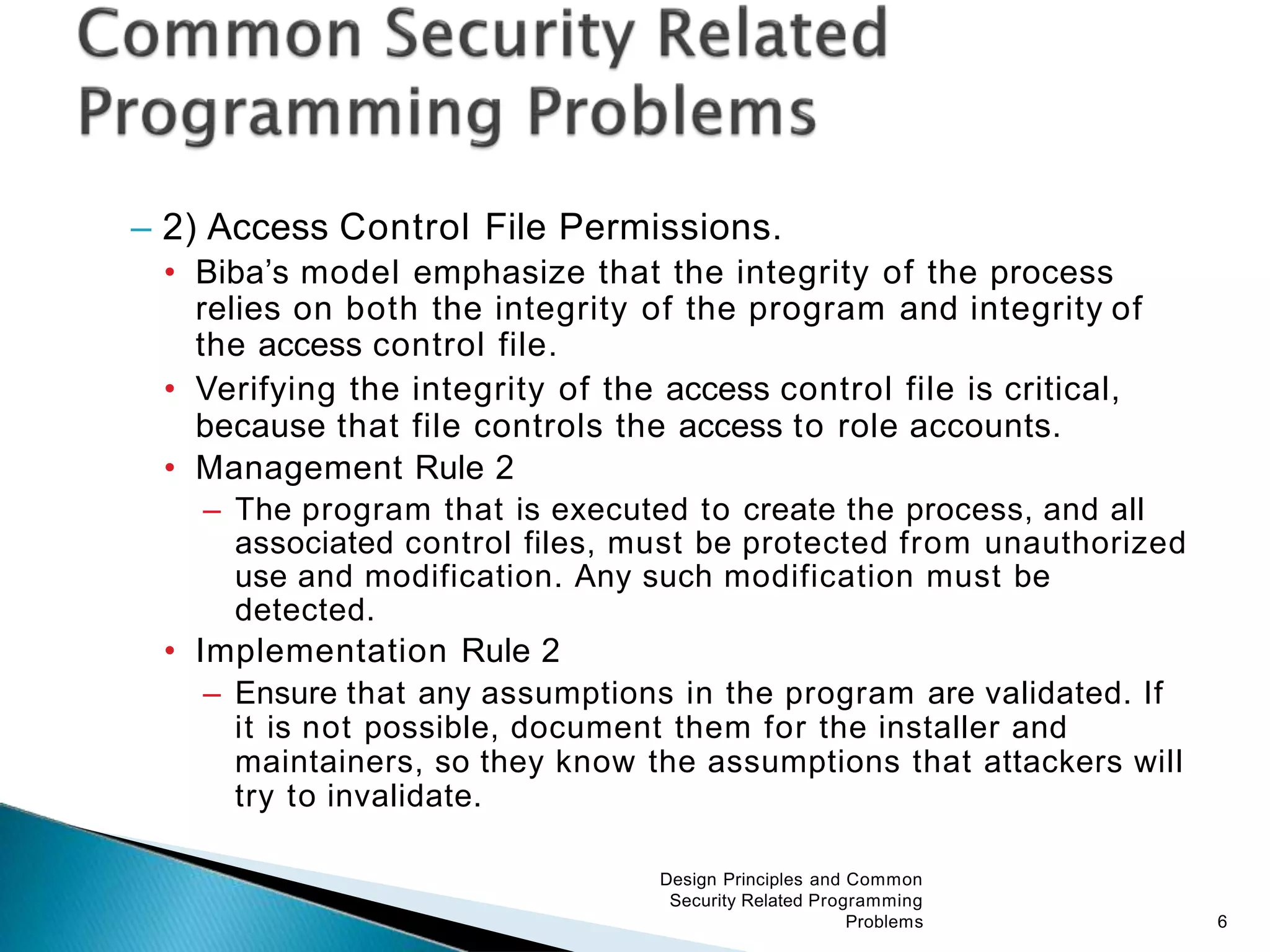 Design principles and common security related programming principles ...