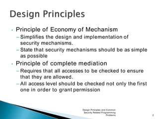 Design principles and common security related programming principles ...