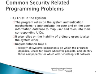 Design principles and common security related programming principles ...