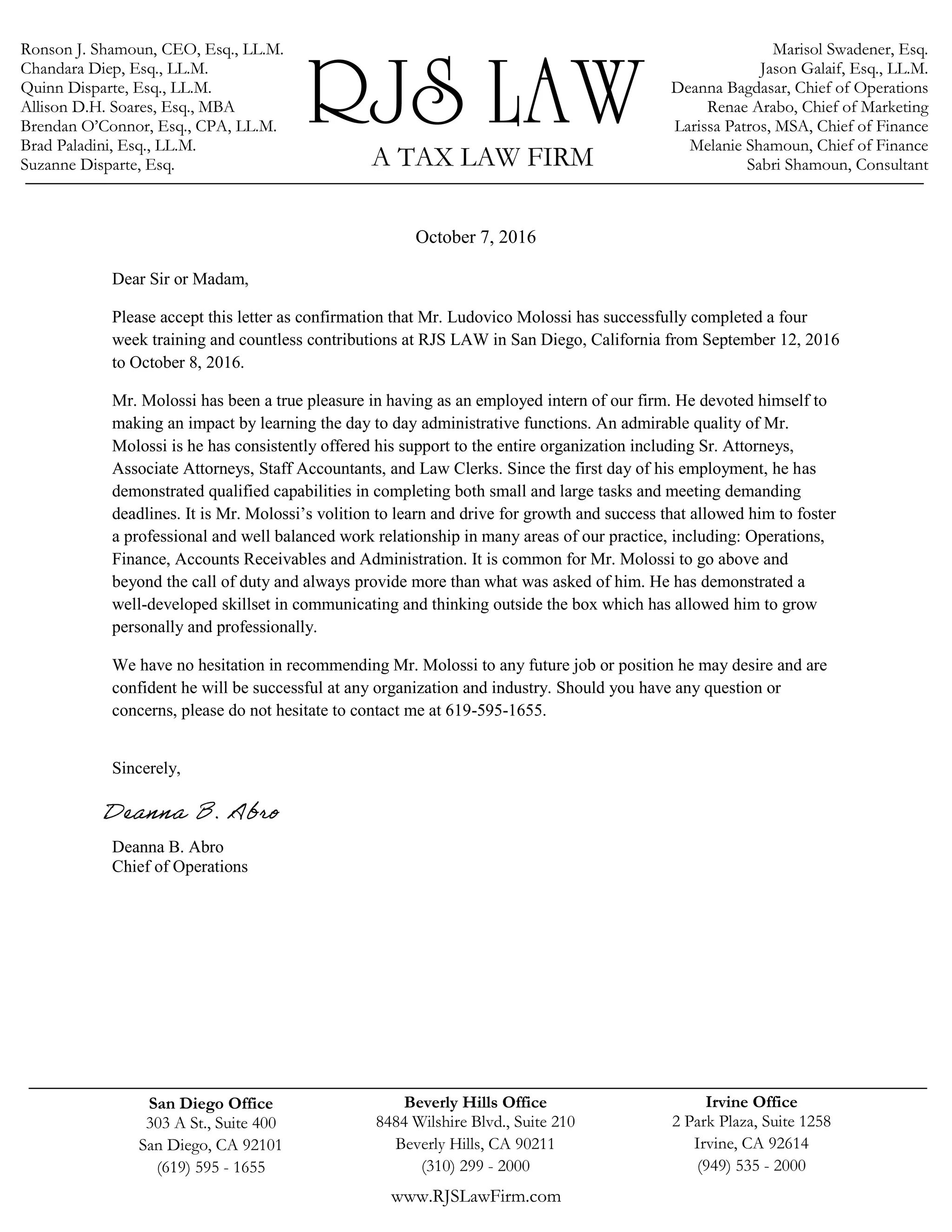 ludovico letter of rec at RJS | PDF | Legal Services Industry | Industries