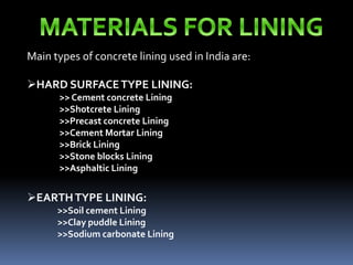 LINING OF CHANNELS | PPTX