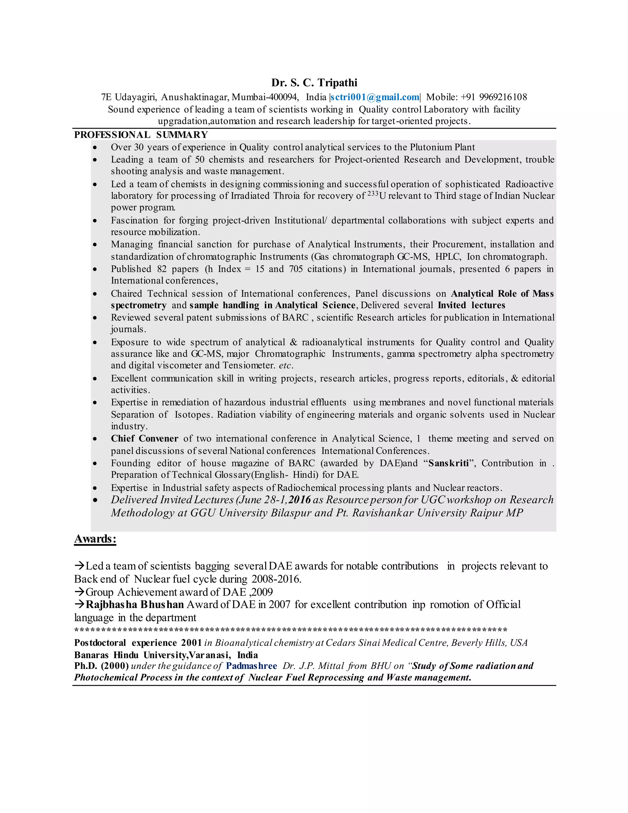 CV -SC Tripathi Short December 2016 | DOCX