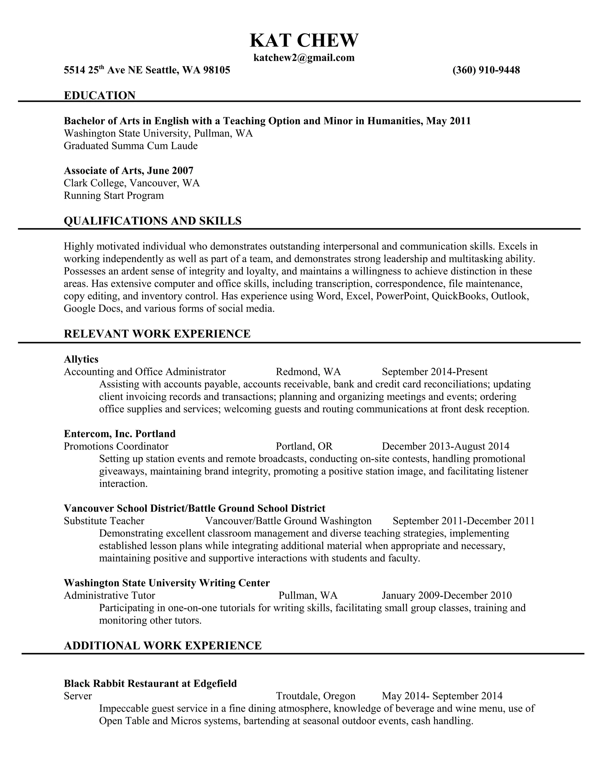 Katie Chew Resume 2015 | DOC