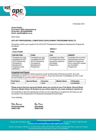 2015 APT APC Result Letter (APT Program) | PDF