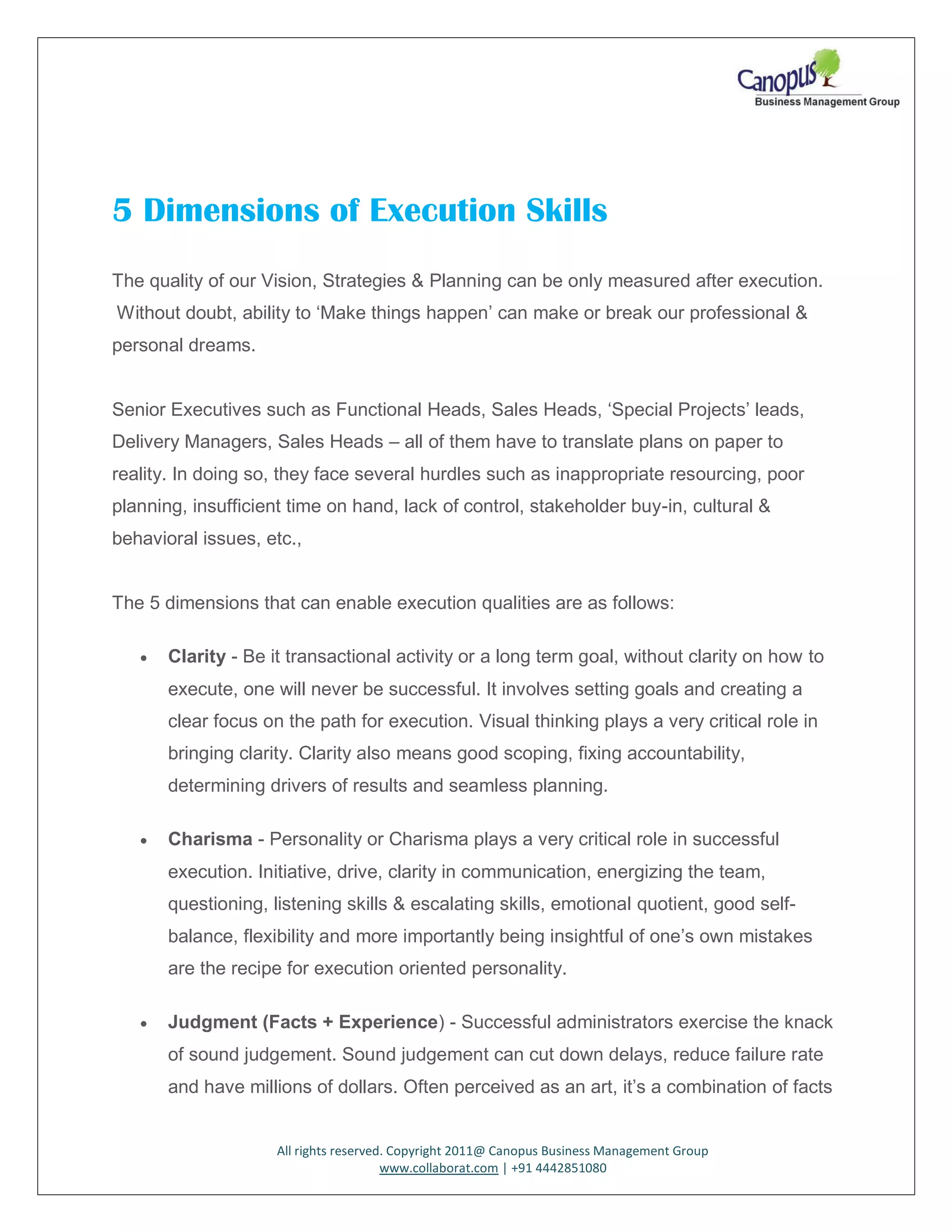 5 dimensions of execution skills | PDF
